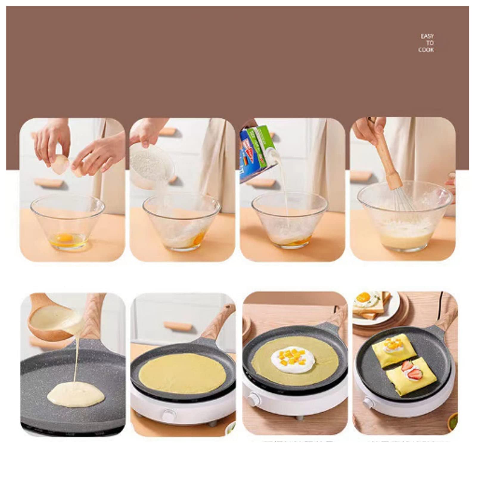 Frying Pan Non Stick Pancake Griddle Flat Bottom Even Heating Stick Free Stovetop Griddle Cooking Kitchen Ware with Handle for Home Kitchen(28cm)