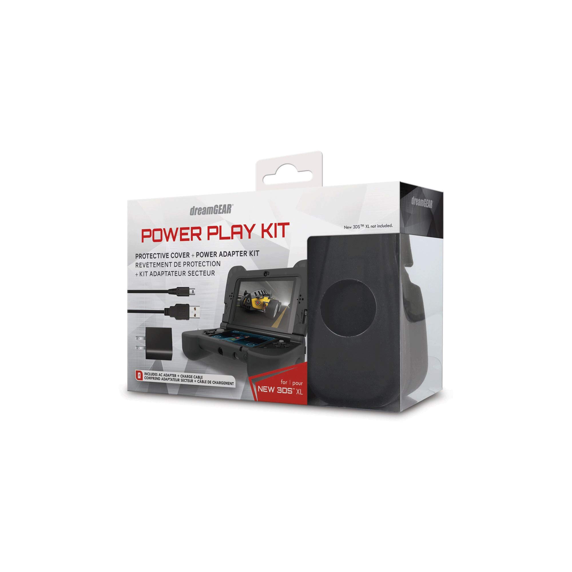 dreamGEAR Power Play Kit Accessories: Compatible with Nintendo NEW 3DS XL, 3-In-1 Bundle, Soft Comfort Grip Case, Charging Cable, AC Adapter, Black