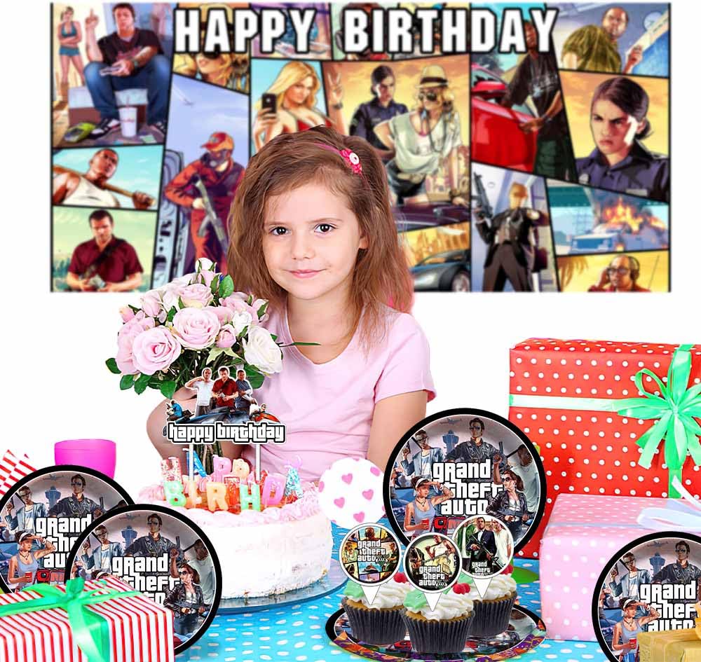 GTA Party Supplies Decorations Cake Topper Birthday Backdrop Background Decor