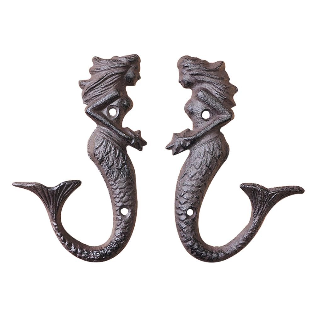 UVKDEENK 2pcs Mermaid Hooks, Wall Mounted Clothes Hooks, Heavy Duty Animal Iron Hooks, Personalized Hooks for Bathroom, Locker, Living Room, Garden, Outdoor, Park, Hallway, Office, Towel, Coat