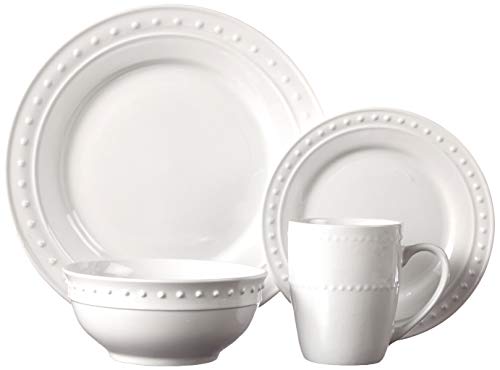 Elle Décor Monique Round Dinnerware Set – 16-Piece Porcelain Dinner Set w/ 4 Dinner Plate, 4 Salad Plates, 4 Bowls & 4 Mugs – Unique Gift Idea Any Special Occasion or Birthday