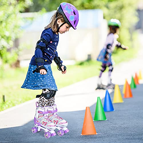 Roller Skates for Kids, Shine Skates 4 Size Adjustable Roller Skates with Light up Wheels for Girls, Teens, Outdoor Rollerskates for Beginners & Advanced | Purple, S - 10C-13C (Small, Purple)