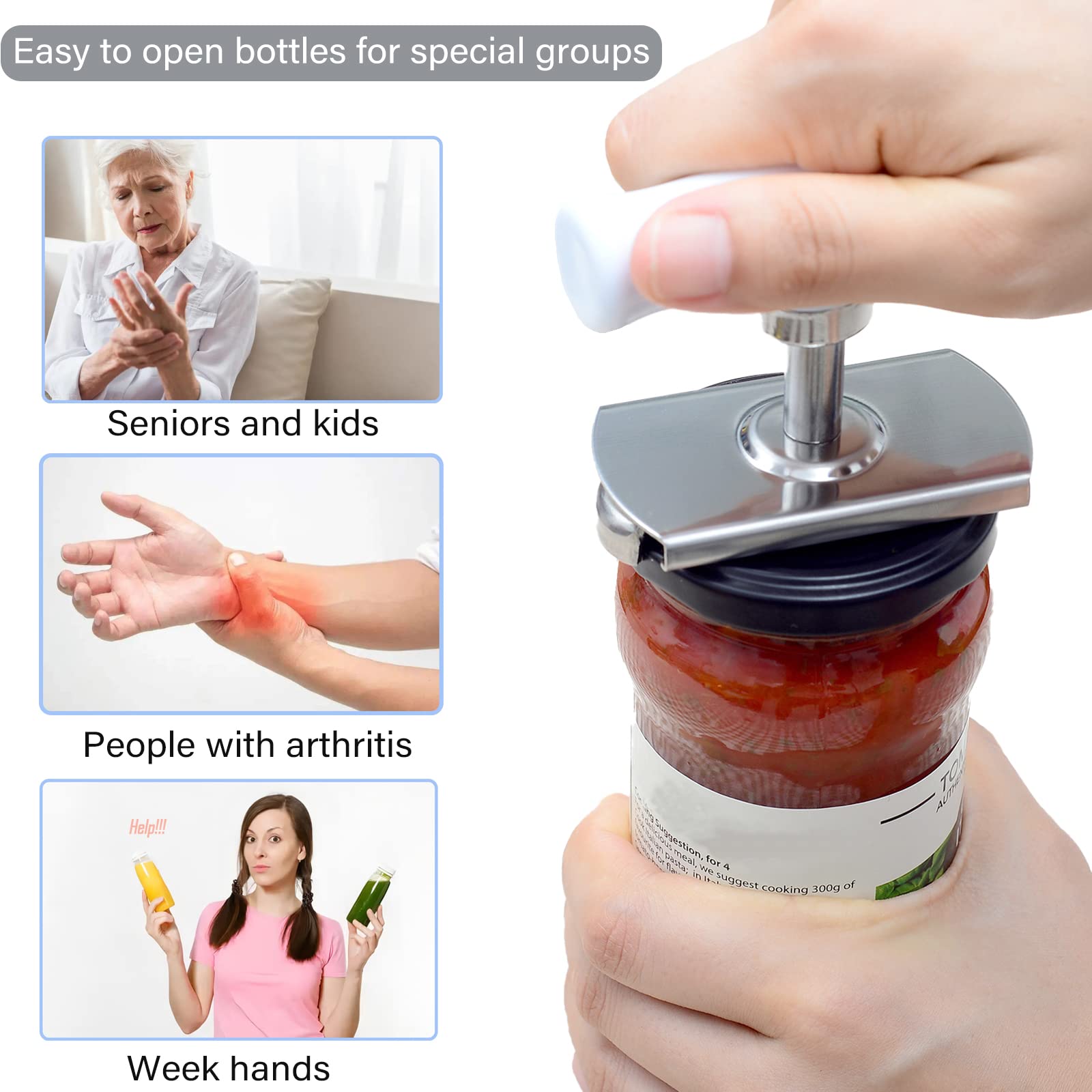 Jar Opener for Weak Hands,Jar Opener for Seniors with Arthritis,Low Strength and Children,Bottle Opener Tool, Adjustable Jar Opener for 1-4inch Bottles and Jars(white)
