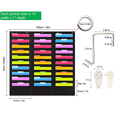 Hanging File Holder Organizer Rack, 30 Pocket File Folder Frame, Large Folding Portable Hanger for Mail, Jewelry, Calendar, Document,Expandable Files, Organization Rustic, Kitchen, Garage