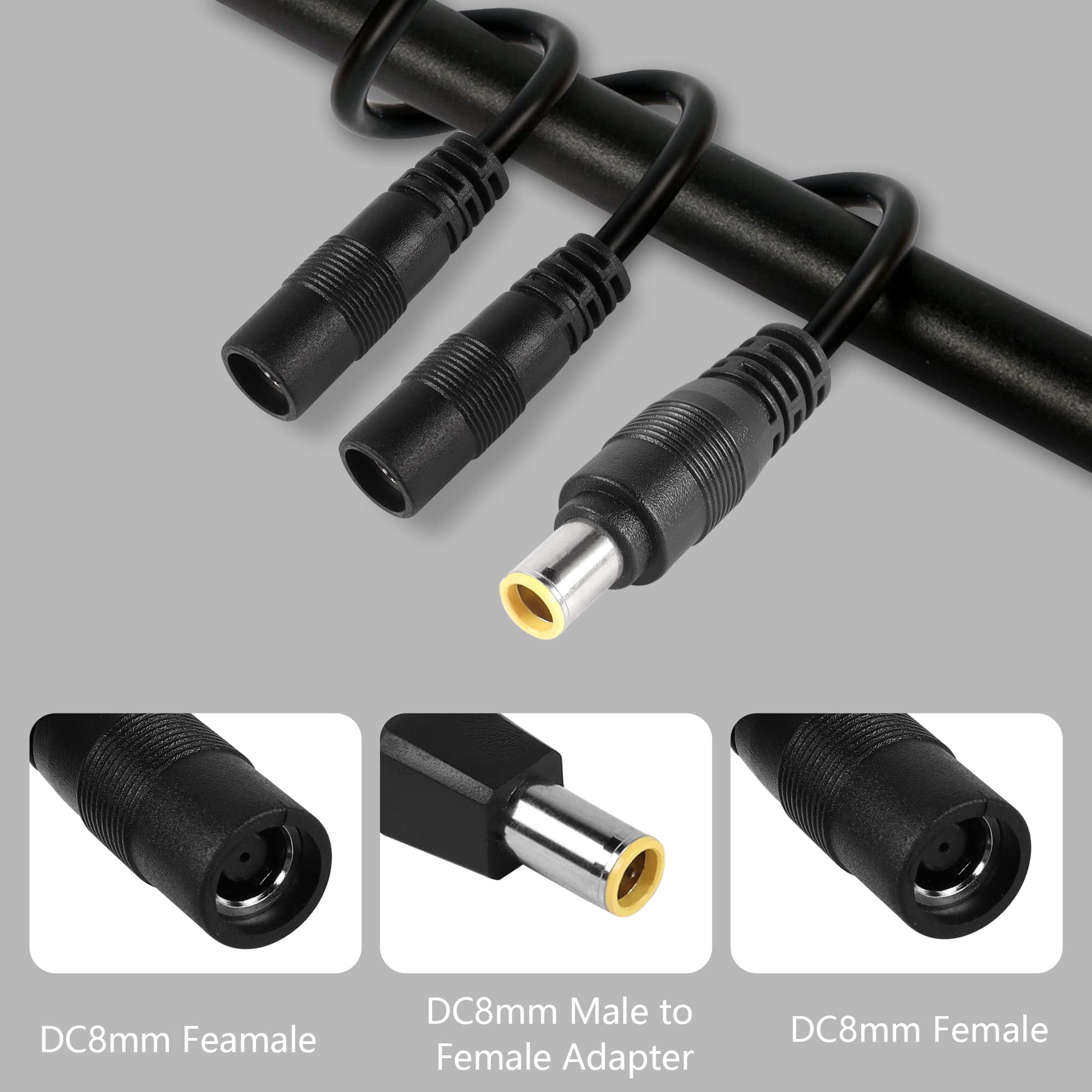 GELRHONR DC 8mm Y Splitter Solar Panel Cable, 14AWG DC7909 Y Branch Parallel Adapter Male to 2 Female Connector Parallel Cable Combiner Cable for Solar Generator Portable Power Station-1M/3.2F