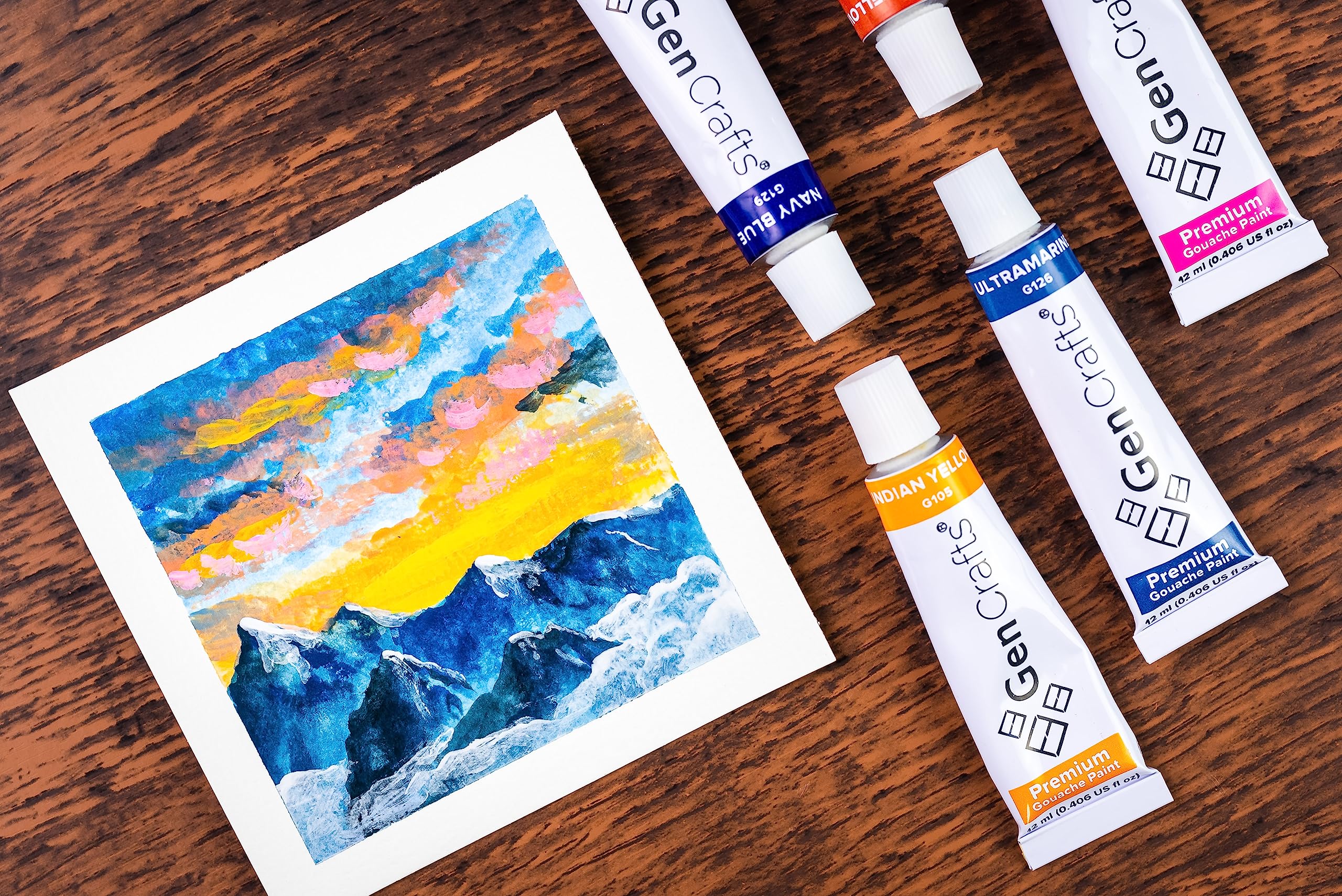 GenCrafts Gouache Paint 24 Colors 12 ml/ 0.406 oz. - Quality Non Toxic Pigment Paints for Canvas, Fabric, Crafts, and More