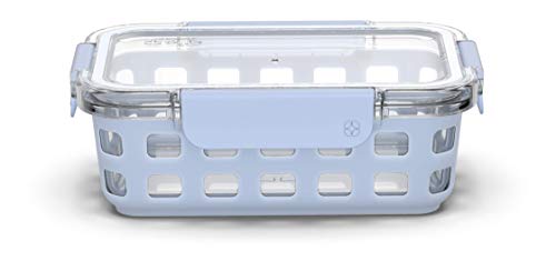 Ello Duraglass Meal Prep Container, 3.4 cup- Glass Food Storage Container with Silicone Sleeve and Airtight BPA-Free Plastic Lid, Dishwasher, Microwave, and Freezer Safe, Halogen Blue