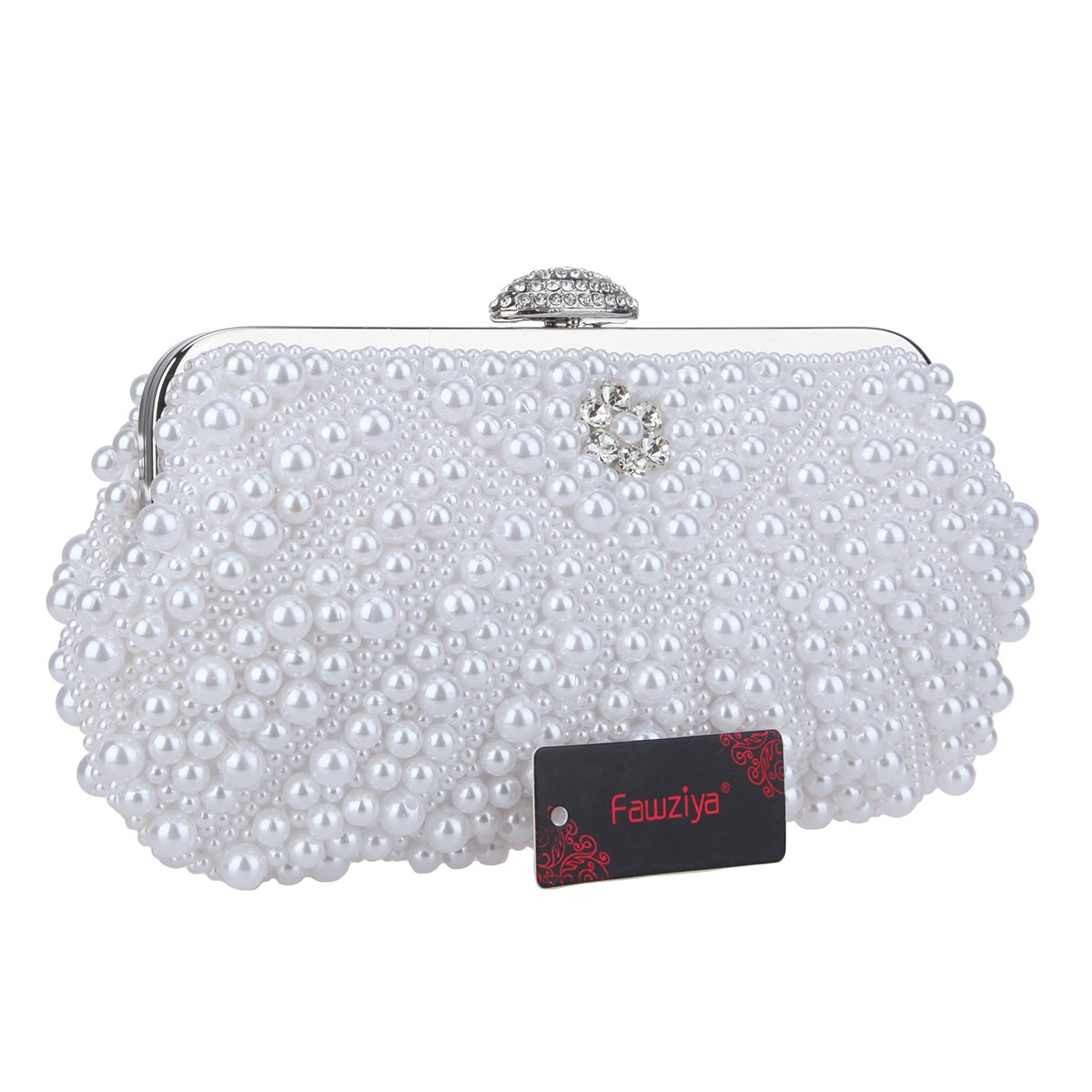 Fawziya Evening Clutch Rhinestone Faux Pearl Soft Novelty Purses For Women Formal-White
