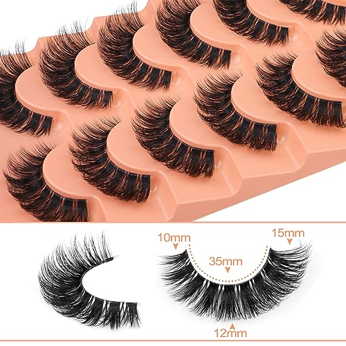 Eyelashes Natural Look Clear Band Lashes D Curl Cat Eye False Lashes Volume Fake Eyelashes 7 Pairs Wispy Fluffy Faux Mink Lashes by Mavphnee
