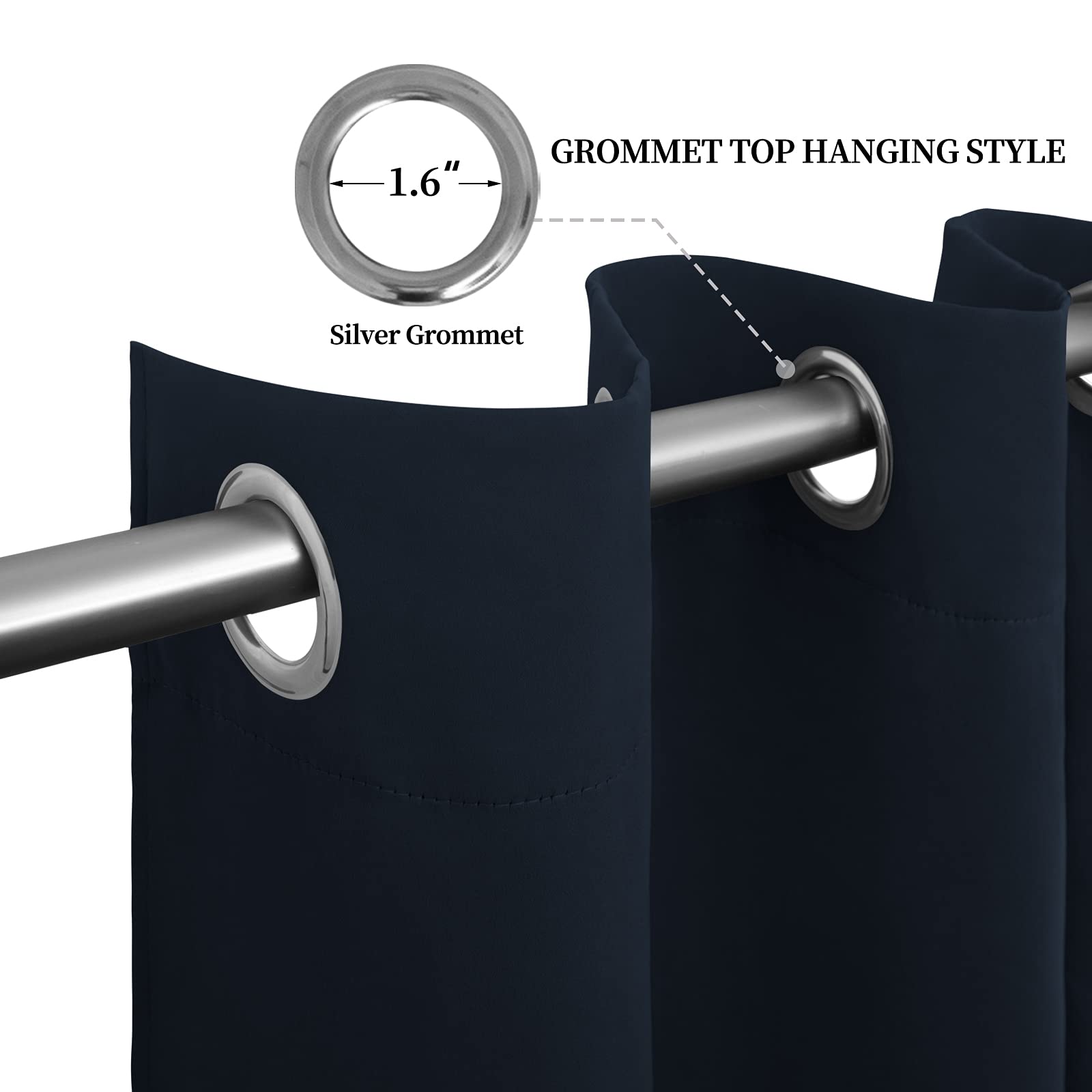 Easy-Going Blackout Curtains for Bedroom, Solid Thermal Insulated Grommet and Noise Reduction Window Drapes, Room Darkening Curtains for Living Room, 2 Panels(52x84 in,Navy)