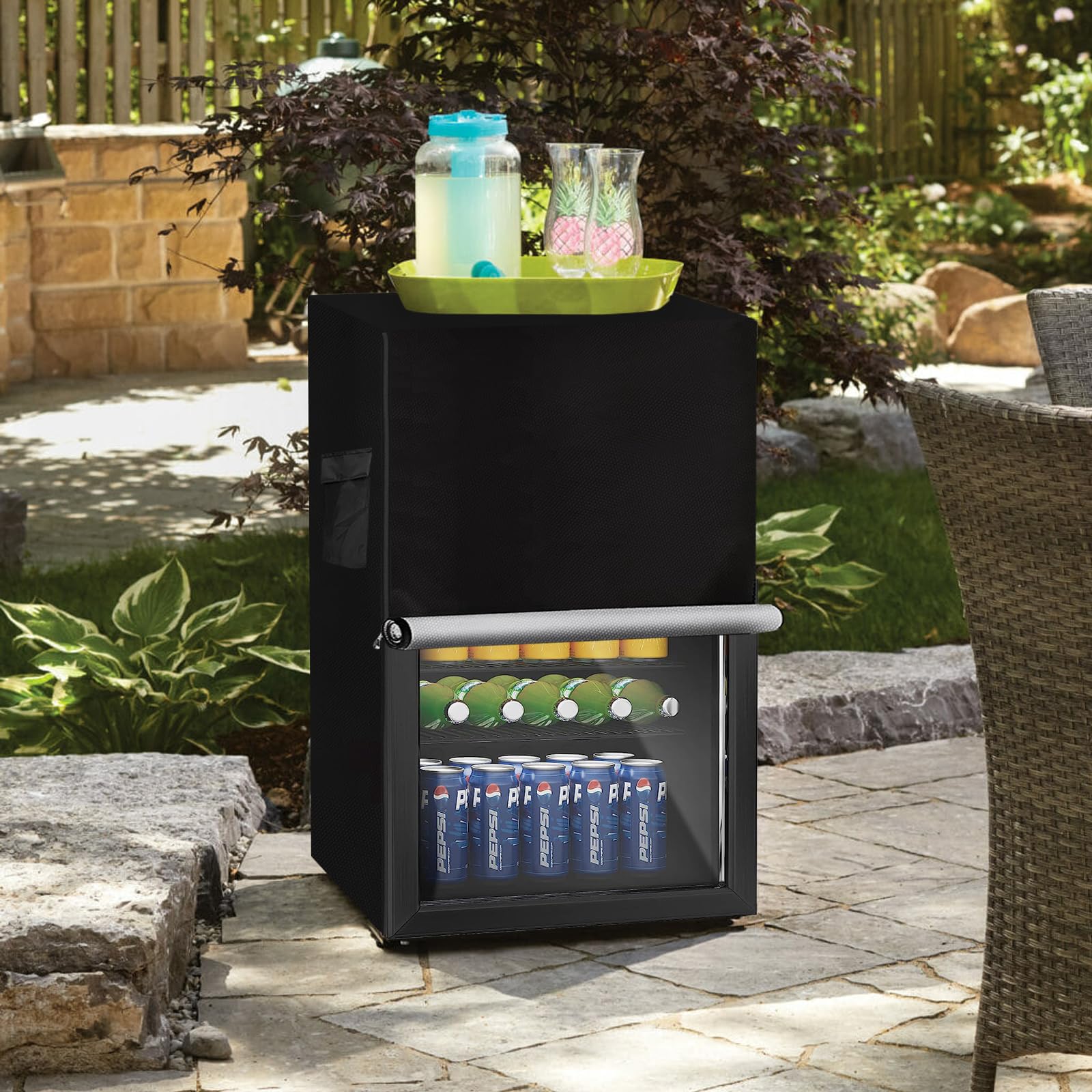 Sobana Beverage Refrigerator and Cooler Cover for most 3.2 Cu.ft Beer or Wine Mini Fridge,Waterproof Dust Proof Anti-UV Sides Zipper Can Be Opened(20" W x 20" D x 33" H,Black)