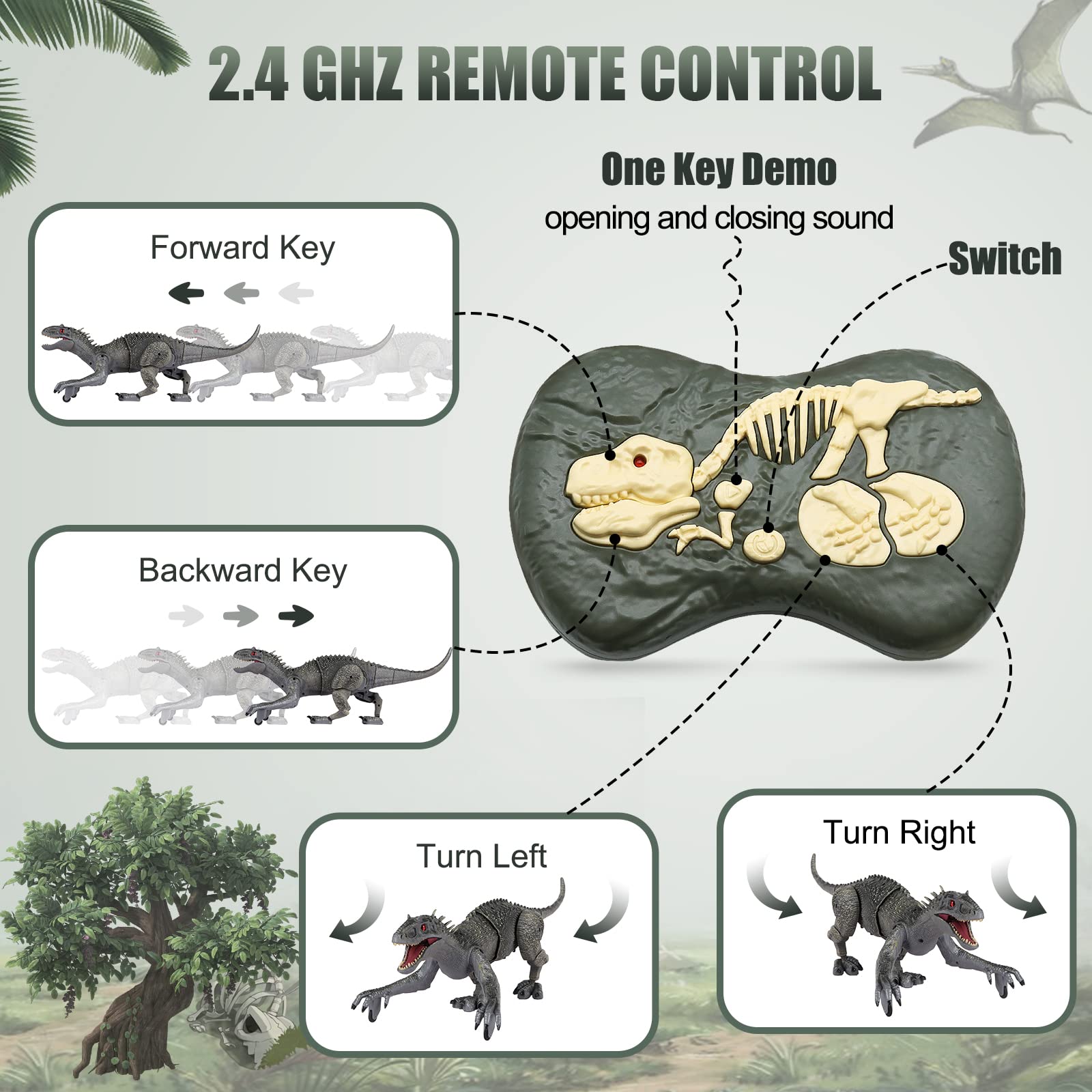 Hot Bee Big Dinosaur Toy for Kids, 18.6in Big Robot Dinosaur Simulation Action Figure with Mist Spray, Chomping Mouth, LED Light and Roaring Sounds