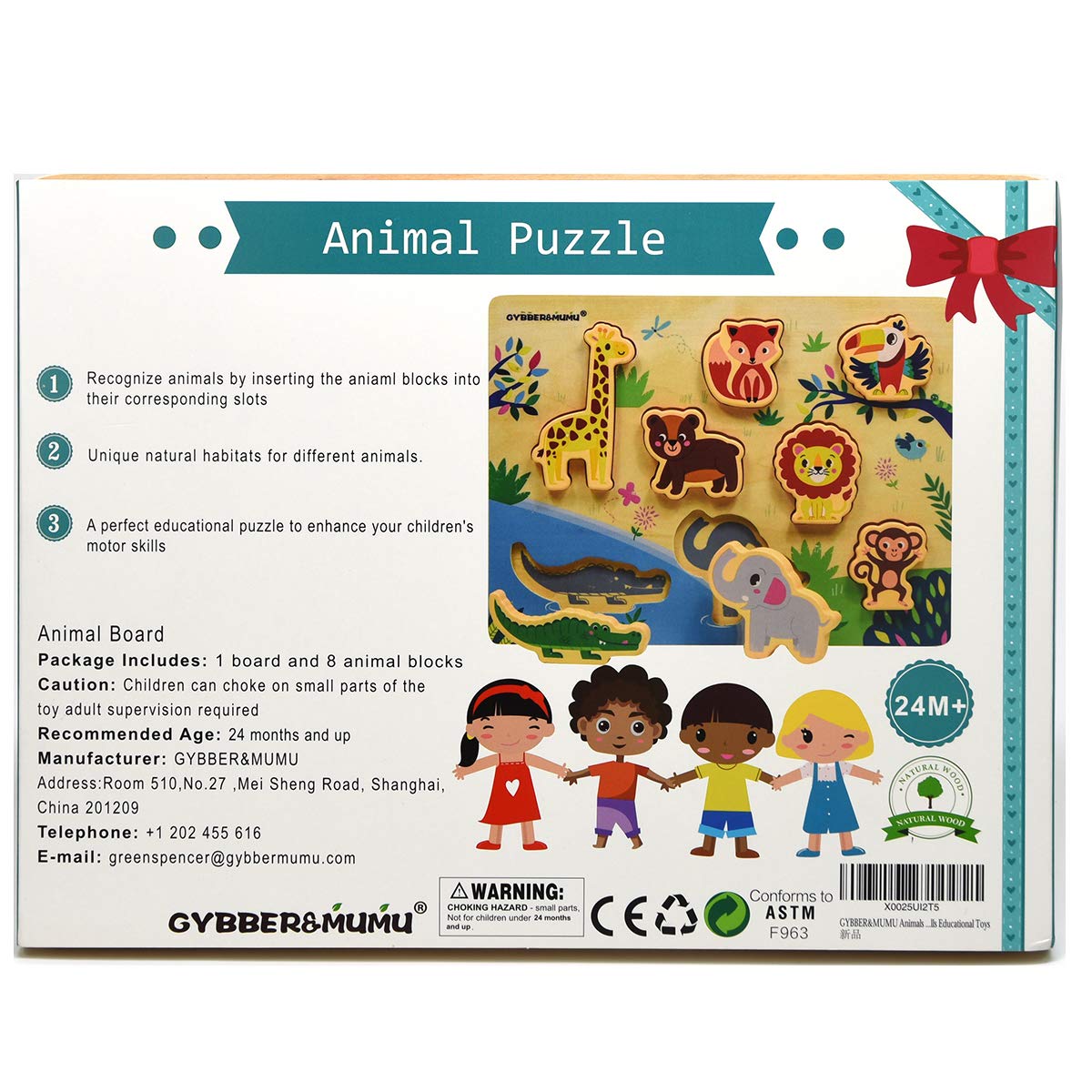 GYBBER&MUMU Animals Shape Sorter Board Wooden Peg Puzzles for Toddlers Early Skills Educational Toys
