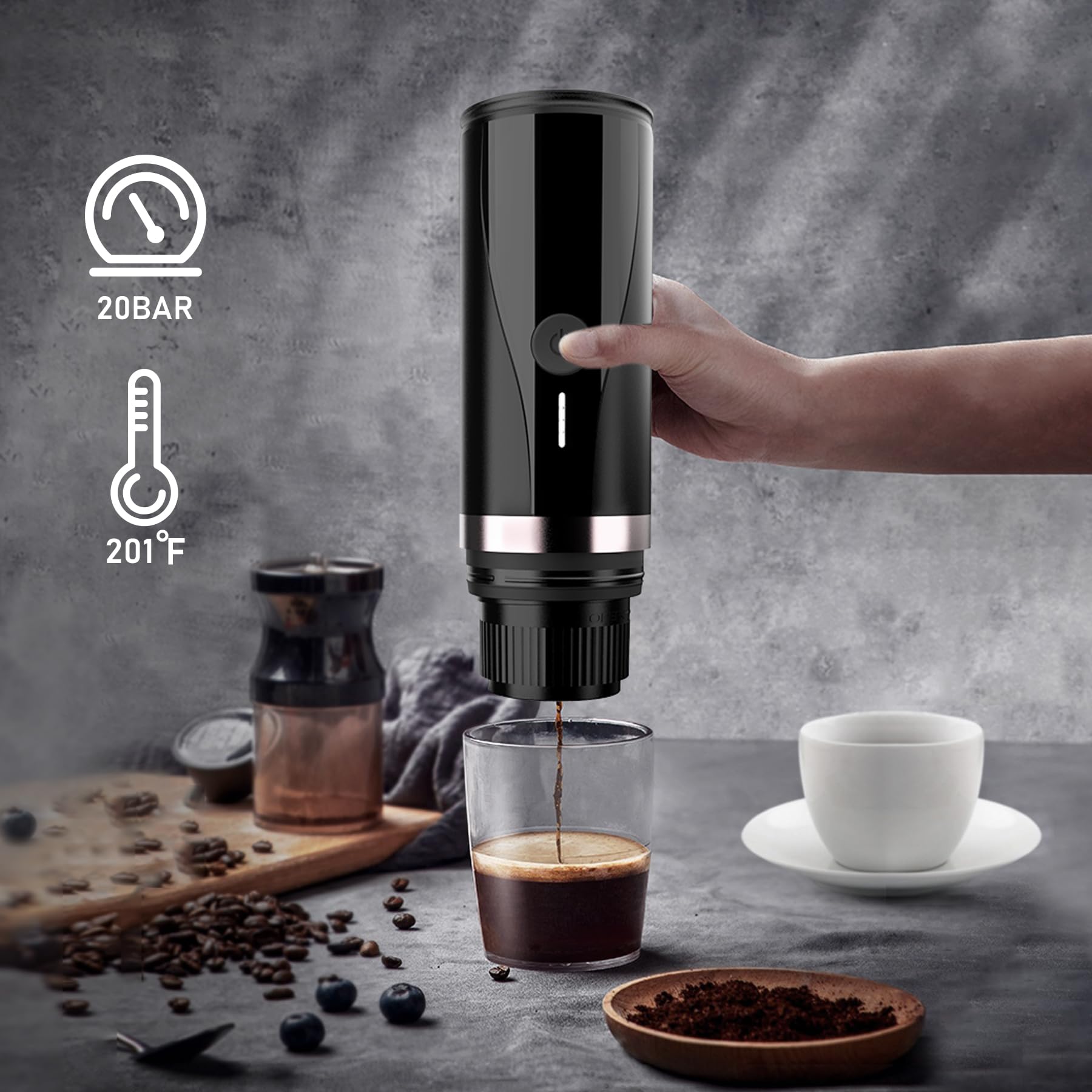 Sobtoe Portable Espresso Machine, Self-Heating Electric Portable Espresso Maker,20 Bar Mini 12V 24V Car Coffee Maker with NS Pods & Ground Coffee for Travel, Camping, Office, Home(Black)
