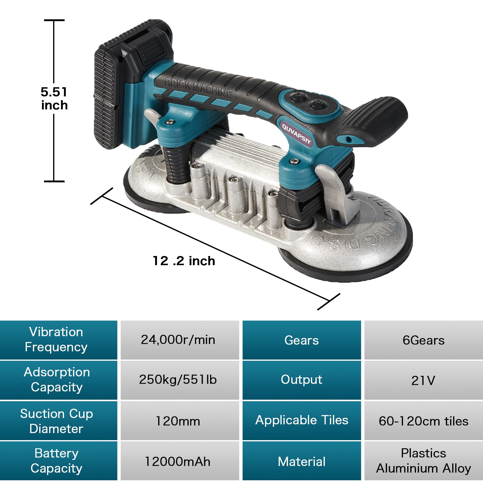 Quvapsiy Tile Vibration Machine Tool - High Performance Dual Suction Cup Tile Vibrator,2 x 12000mAh Battery, 24000r/min 6 Speed Adjustable