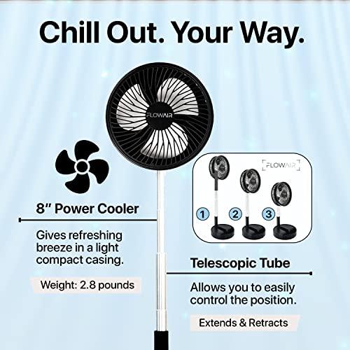 USB Rechargeable Battery Operated Fan for Home β Adjustable Standing Fan with Adjustable Height β 8-inch Portable Wireless Foldable Rotating Travel Fan β Foldaway Fan for Desk, Table, Office, Bedroom