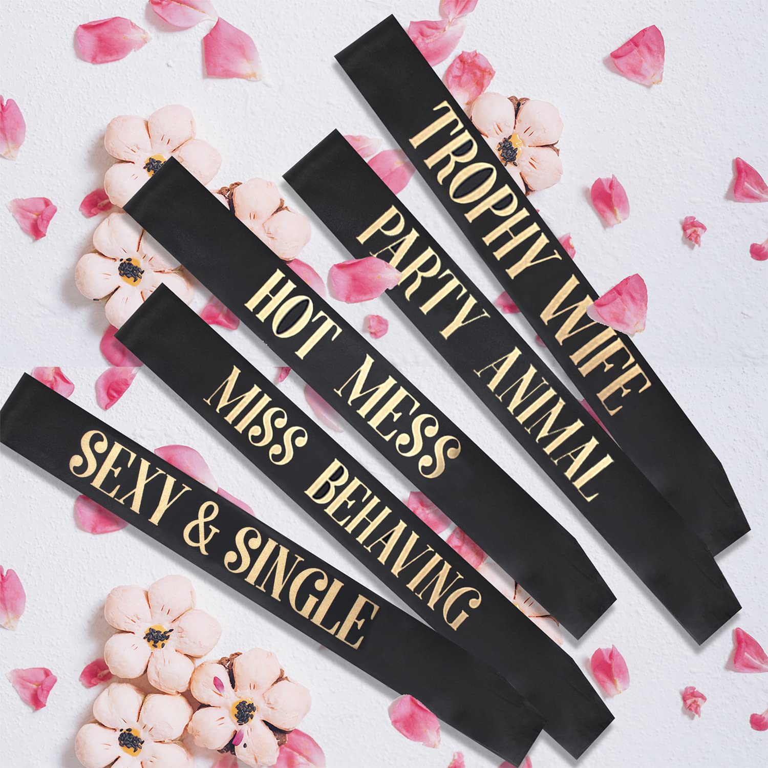 Snsowed 12 Pack- Bachelorette Party Bride To Be Sash- Unique Bride Bridesmaid Sashes for Bachelorette Party (Black, Rose Gold Letters)