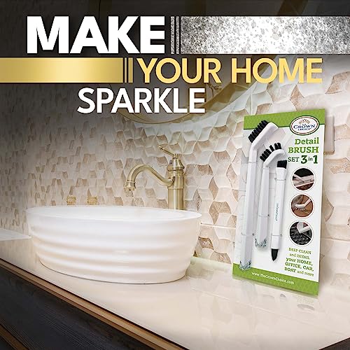 The Crown Choice Grout Cleaning Brushes Set (3 Pack) β Deep Cleaner Small Multi-Purpose Scrub Brush Set with Stiff Nylon Bristles to Clean Corners, Spaces, Tile, Shower, Window, Door Track, Floors