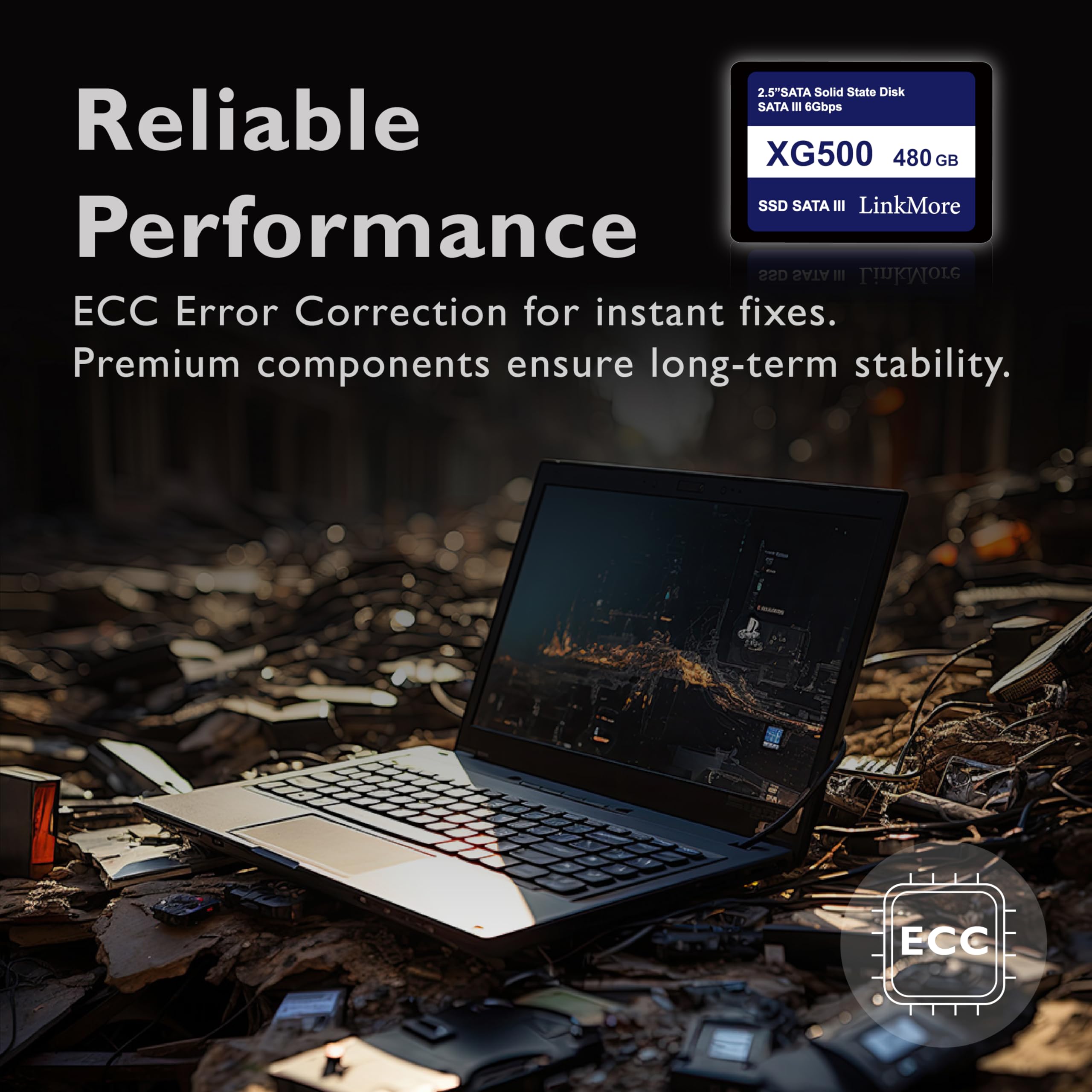 LinkMore XG500 480GB 2.5" SATA III (6Gb/s) Internal SSD, Solid State Drive, Read Speed Up to 500MB/s, 2.5 inch for Laptop and PC Desktop