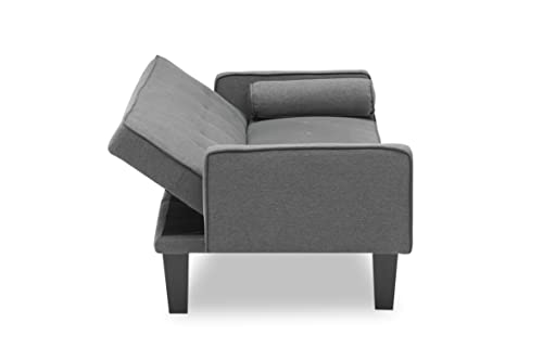 FANYE 71.65“W Modern 3-in-1 Upholstered Napping Futon Loveseat Convertible Sleeper Bed,2-Seaters Sofa & Couch Tufted Cushions Love Seat Daybed for Small Space Living Room, Gray With Pillows, Deep Grey