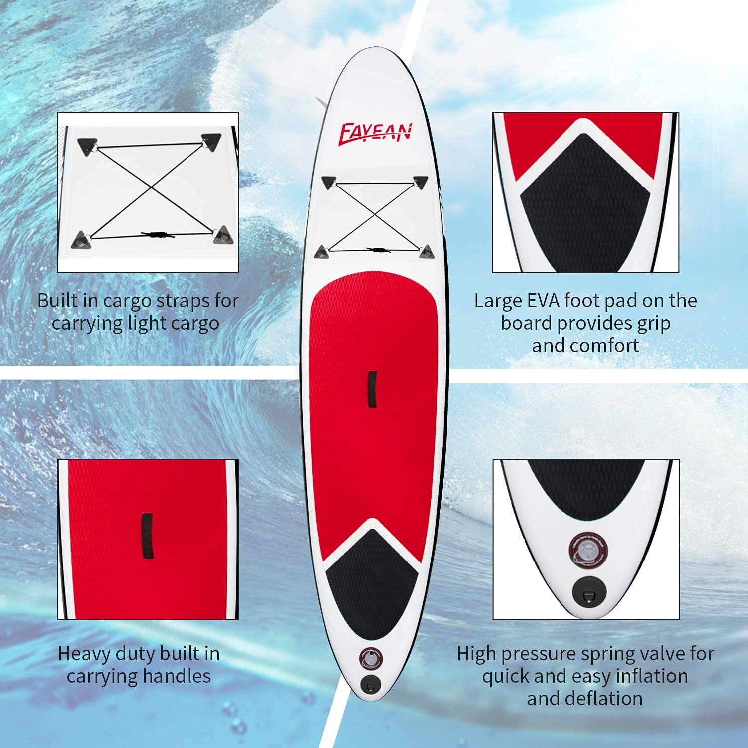 FAYEAN Inflatable Stand Up Paddle Board 10'x28“x6“ Round SUP ISUP Board Include Hand Pump, Paddle, Backpack, Coil Leash,Carry Bag, Repair Kit and Waterproof Case (Red Whale)