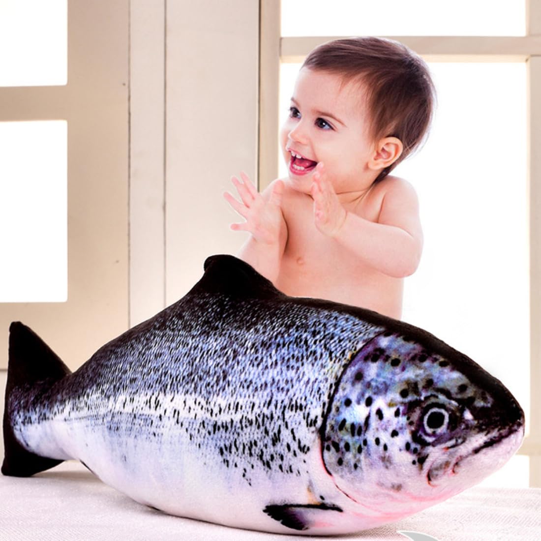 OPHRBU 24 Inch Simulation Fish Plush Toy Pillow Soft Fish Cushion Pillow Stuffed Animal Toy for Cat Pets or Kids Birthday Gifts