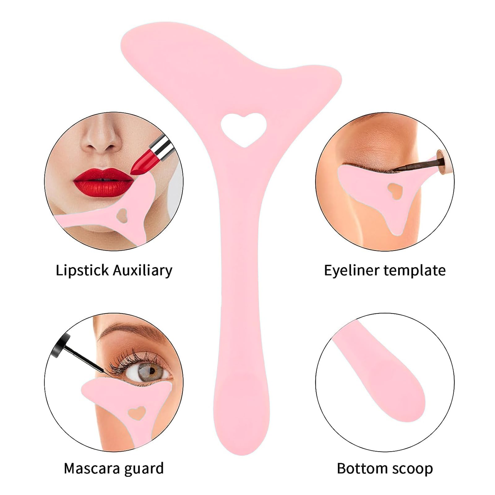 Eyeliner Stencils 4Pcs Reusable Silicone Eyeliner Aid Winged Eyeline Tip Multifunctional Eye Makeup Tool Kit Mascara Shield Eyelash Eyebrow Eyeshadow Lipstick Applicator Guide Tool(Pink)