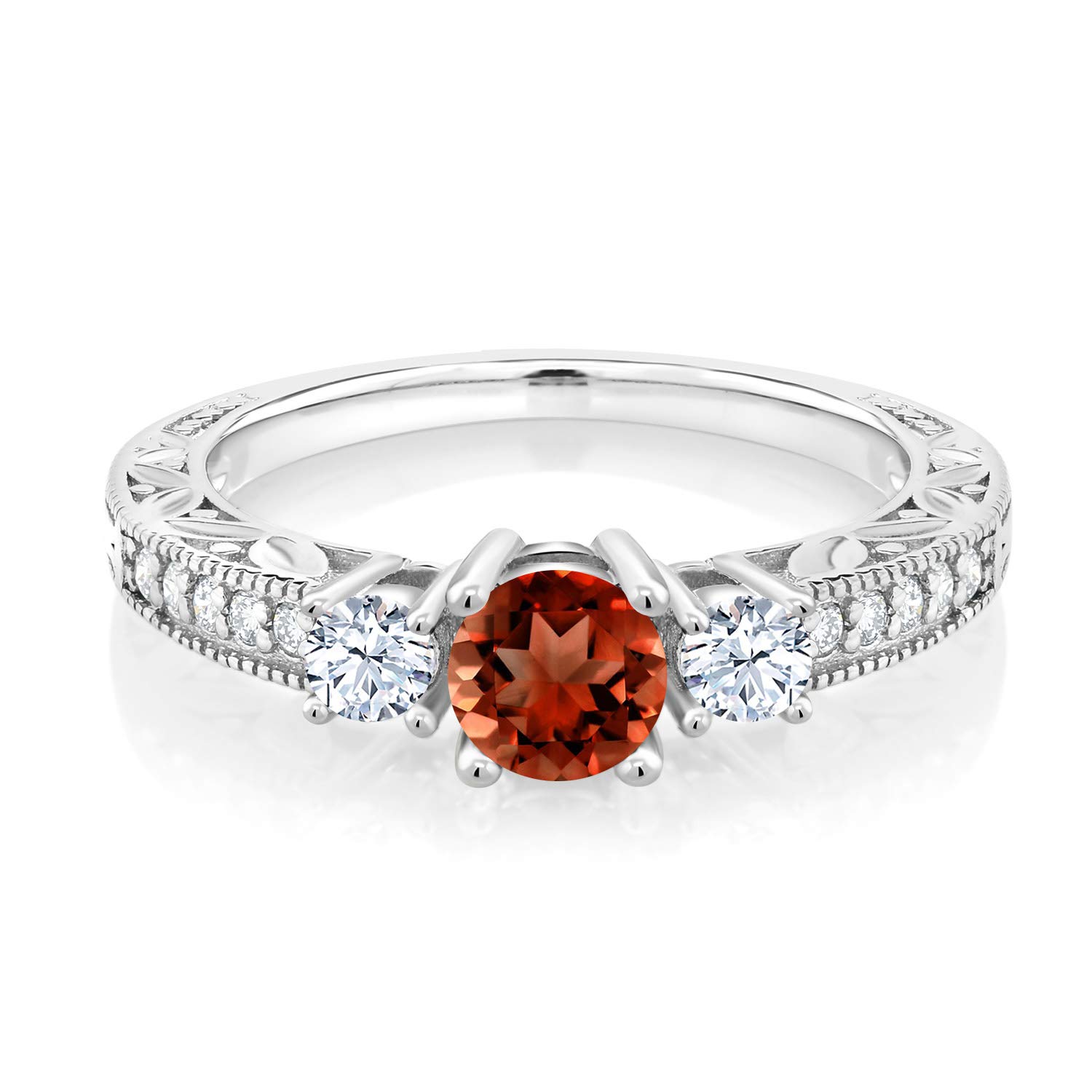 Gem Stone King 925 Sterling Silver Red Garnet 3-Stone Women Ring (1.35 Cttw, Gemstone Birthstone, Available in size 5, 6, 7, 8, 9)