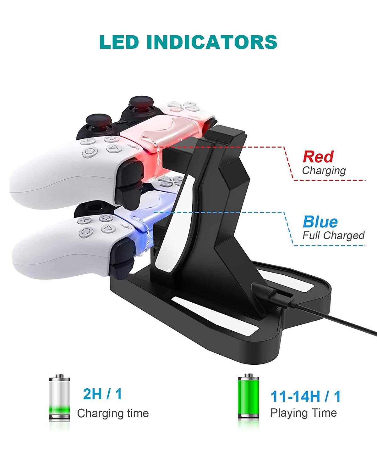 Feaglo PS5 Controller Charger, Charging Dock Station for Playstation 5 Dualsense Controller, Gamepad Charger Dock with LED Indicator
