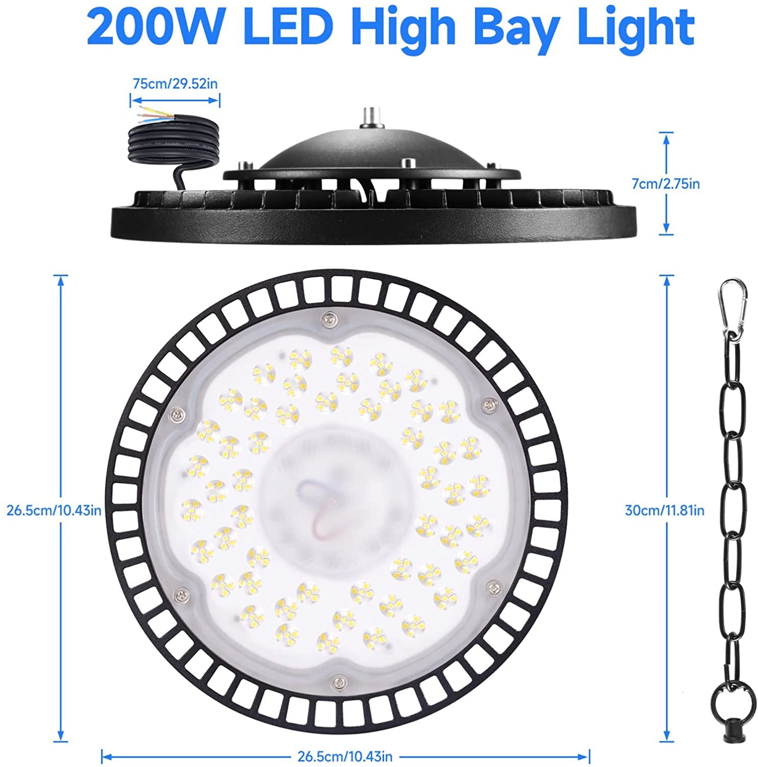 UTOMDORS UFO LED High Bay Light - 200W 16000lm Shop Light for Garage Lights Ceiling Led Super Bright 6500K,for Workshop, Warehouse, Factory, Work, Space, Commercial Lamp Lighting Fixture
