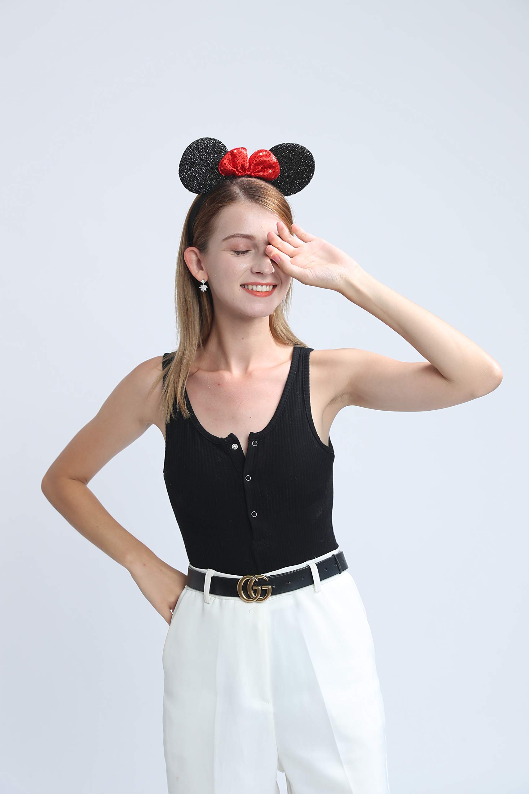 FANYITY Mouse Ears, 2 Pcs Mice Ear Costume Headbands Hair Band for Christmas Party (Red&Black)