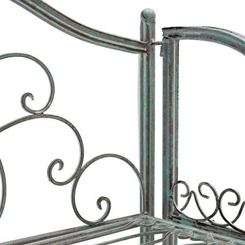 SAFAVIEH Outdoor Collection Amaris Victorian Antique Dark Green Wrought Iron 4-Tier Baker's Rack