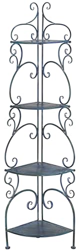 SAFAVIEH Outdoor Collection Turuca Mossy Blue Wrought Iron 4-Tier Corner Shelf (Fully Assembled)
