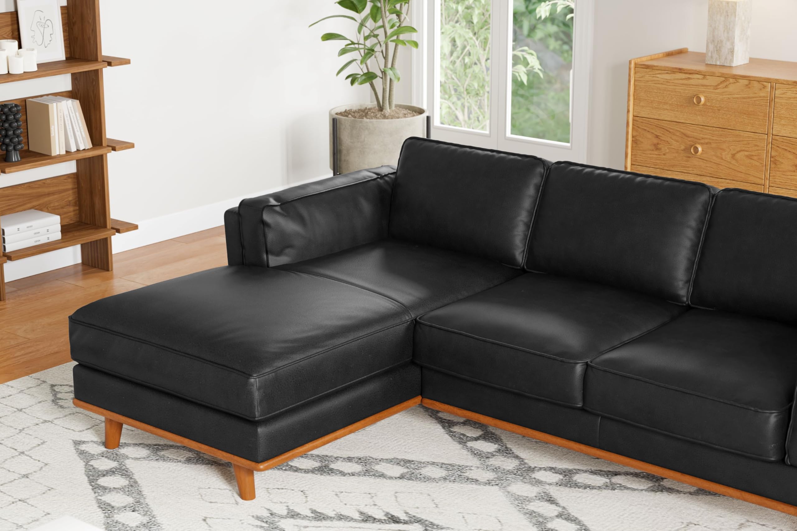 Valencia Artisan Full Leather Sofa - Pure Full Italian Nappa Leather Couch, Solid Wood Accent, Ultimate Comfort (Cognac, Right Chaise Sectional)