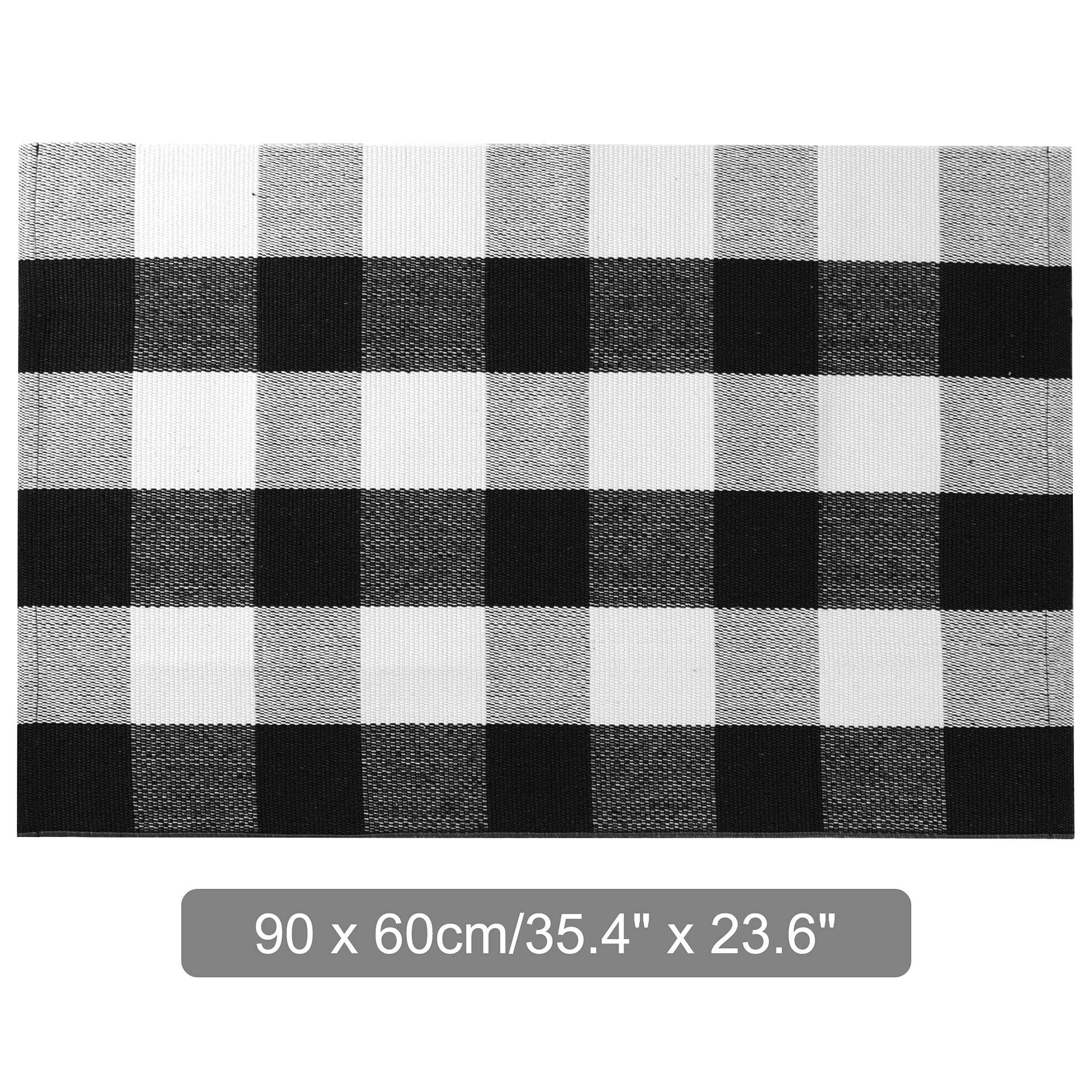 uxcell Buffalo Check Rug,Plaid Outdoor Rug,Layered Door Mat,Cotton Gingham Rugs,Floor Mat for Front Porch/Runner/Bedroom/Kitchen/Farmhouse 35"x24" Black & White