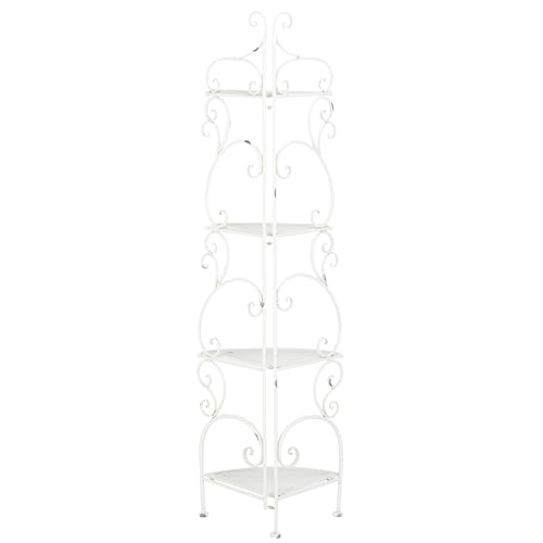 SAFAVIEH Outdoor Collection Turuca Antique White Wrought Iron 4-Tier Corner Shelf (Fully Assembled)