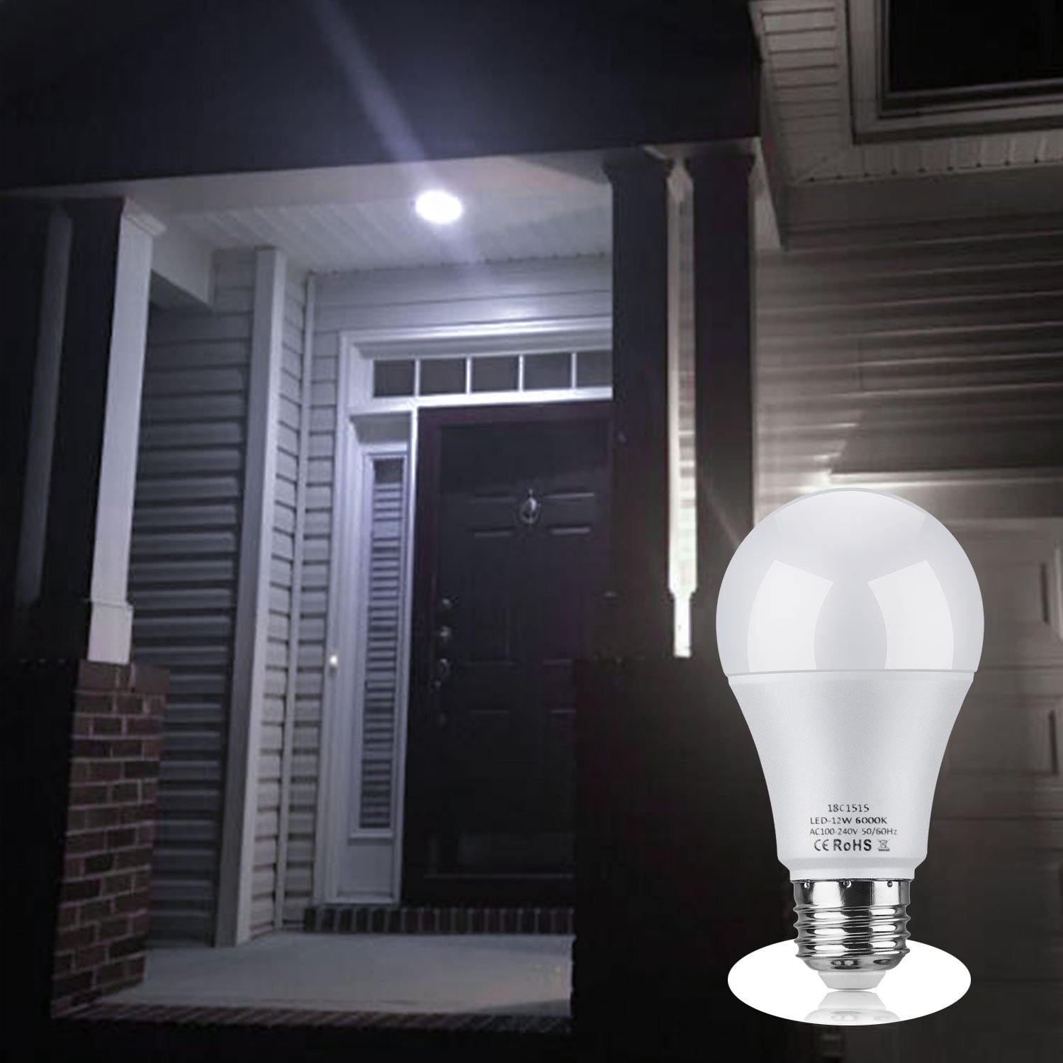 Dusk to Dawn Light Bulbs Outdoor 100W Equivalent Light Bulb E26/E27 Sensor Bulb 12W Smart Light Bulbs 6000K for Home, Front Porch Light, Yard Light, Garage Light, White-2 Pack