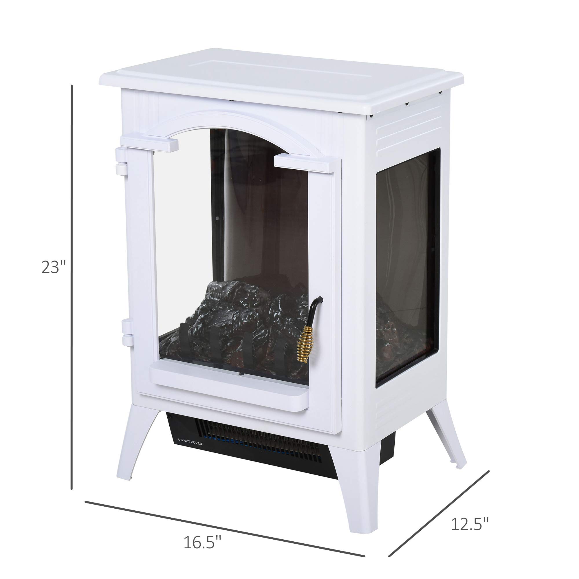 HOMCOM 23" Electric Fireplace Heater, Fire Place Stove with Realistic LED Flames and Logs and Overheating Protection, 750W/1500W, White