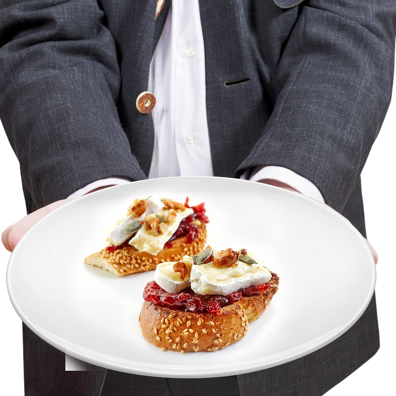 HSDT Melamine Restaurant Plates White 11 Inch Wide Side Flat Bottom Deep Round Dinner Plates Salad Plates Lunch Plates Durable and Easy to Clean Set of 6,PYW-11-06