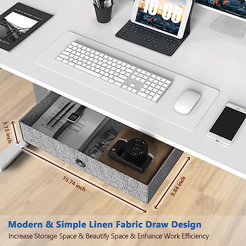 DUMOS Adjustable Height Electric Desk with Drawer,55 x 24 in Ergonomic Sit to Stand Up Computer Table with Splicing Board, Wire Hole and Hook for Workstation for Home, Office, White