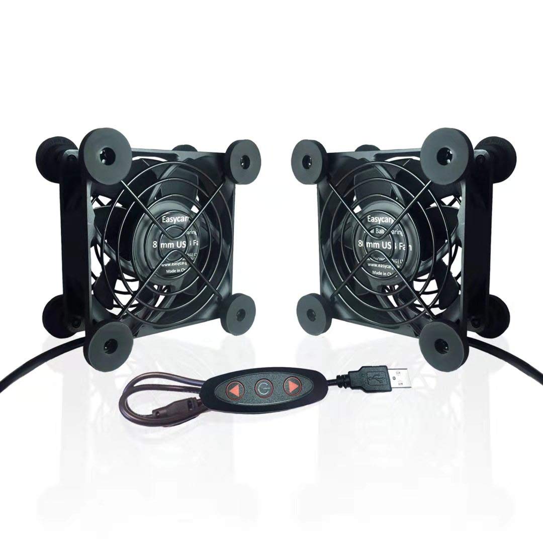 Easycargo 2-Pack 80mm USB Fan Quite, USB Fan 5V, Cooling Small Small Fan with Multi Speed Controller (80mm)