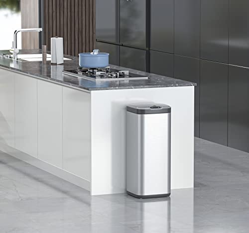 Square Stainless Steel ELPHECO 8 Gallon Sensor Trash Can with Lid, 30 Liter Automatic Kitchen Garbage Can, Slim Metal Trash Can for Home, Hotel, Office Building, Public Places