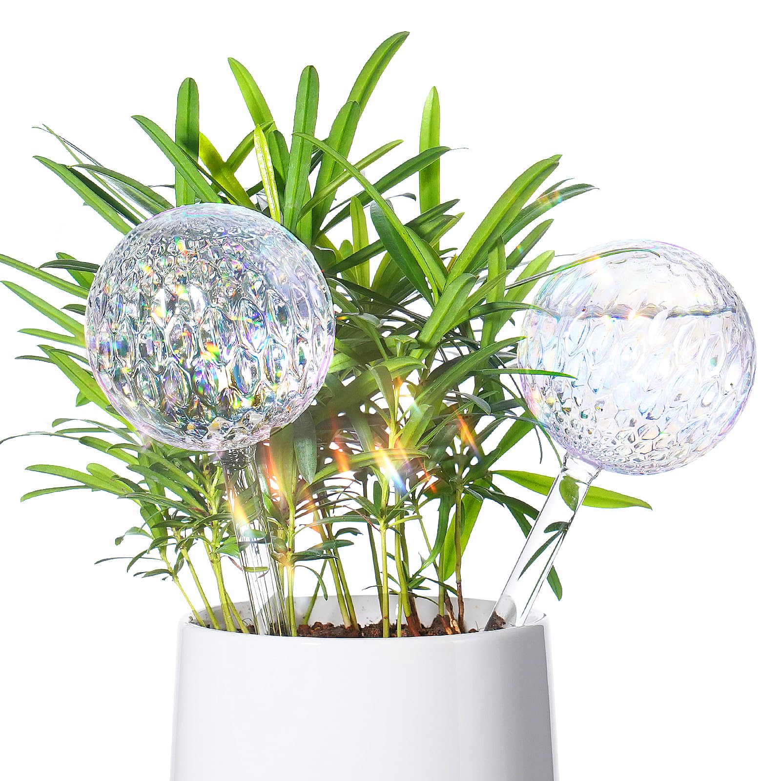 KBCSUN 2pcs Plant Watering Globes, Patterned Glass Iridescent Rainbow Gradient, Auto Waterer Self Watering Planter Insert Stakes, Plant Accessories Indoor