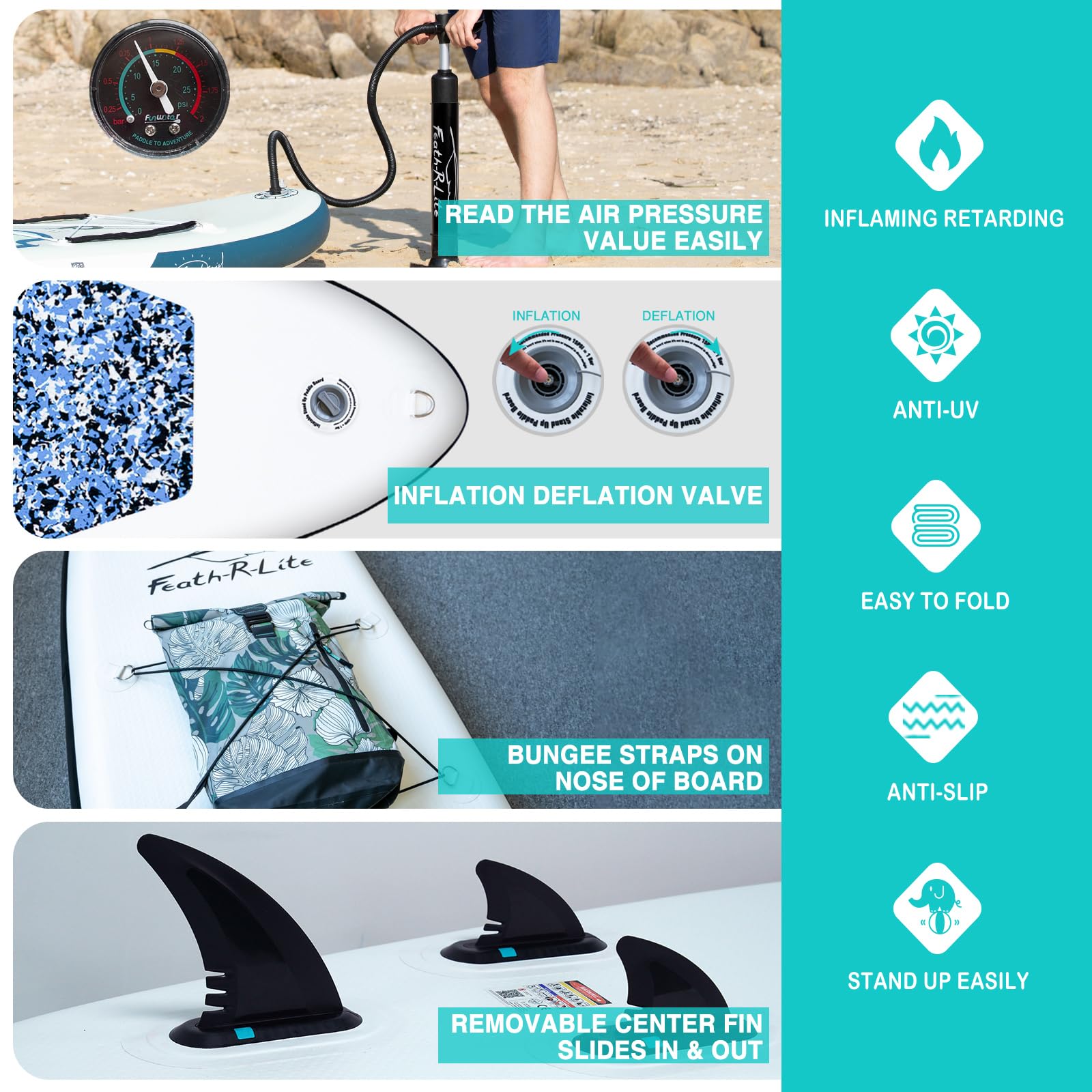 FEATH-R-LITE Inflatable Stand Up Paddle Board 10'x30''x6'' Ultra-Light (16.7lbs) SUP with Paddleboard Accessories,Three Fins,Adjustable Paddle, Pump,Backpack, Leash