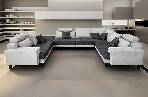 Stendmar L Shape U Shape Reversible Modern Microfiber Fabric Sectional Couch Sofa Set S150D (Gray/Dark Gray)
