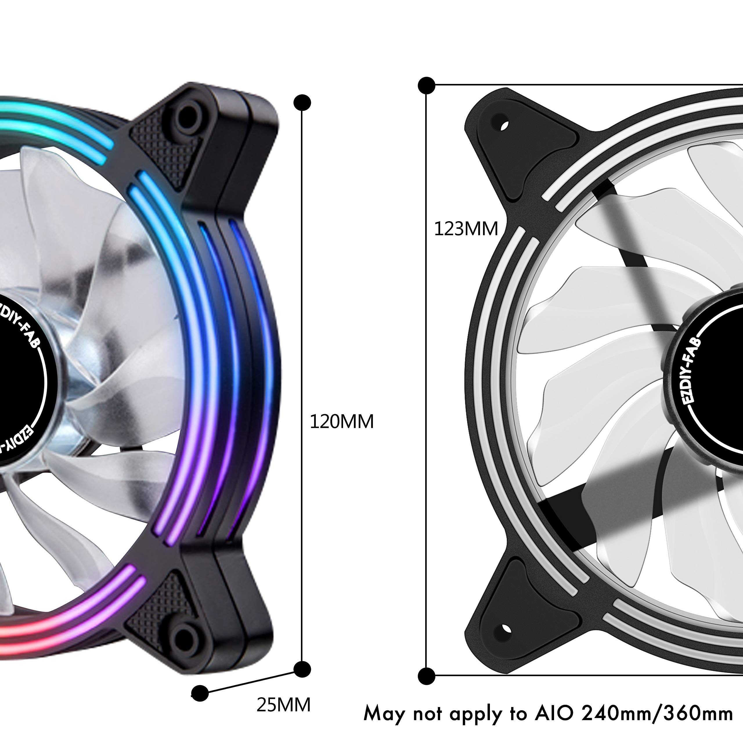 EZDIY-FAB 120mm White LED Fan, Dual-Frame LED Case Fan for PC Cases, High Airflow Quiet,CPU Coolers, and Radiators,3-Pin-3-Pack