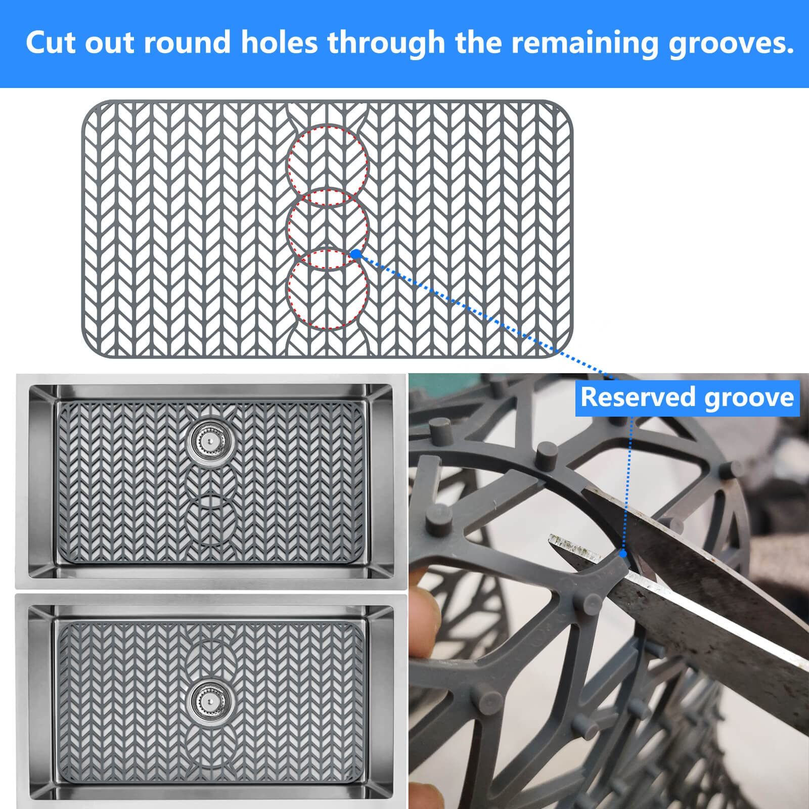 Kitchen Sink Mats Can be Sheared, JIUBAR 29.5"X15" sink protectors for kitchen sink with Rear Drain or Center Drain for Bottom of Farmhouse Stainless Steel Porcelain Sink
