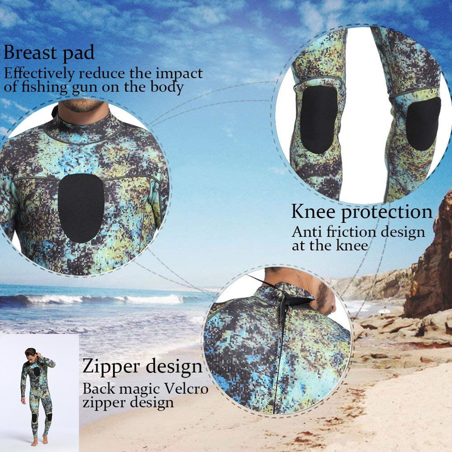 Dyung Tec Wetsuits Mens 3MM Camo Neoprene Scuba Diving Unisex One Piece Sport Skin Spearfishing Full Suit (L)