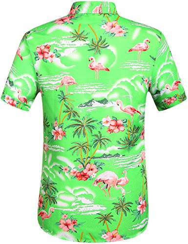 SSLR Mens Hawaiian Shirt Flamingos Casual Short Sleeve Button Down Shirts Aloha Shirt (X-Large, Light Green)
