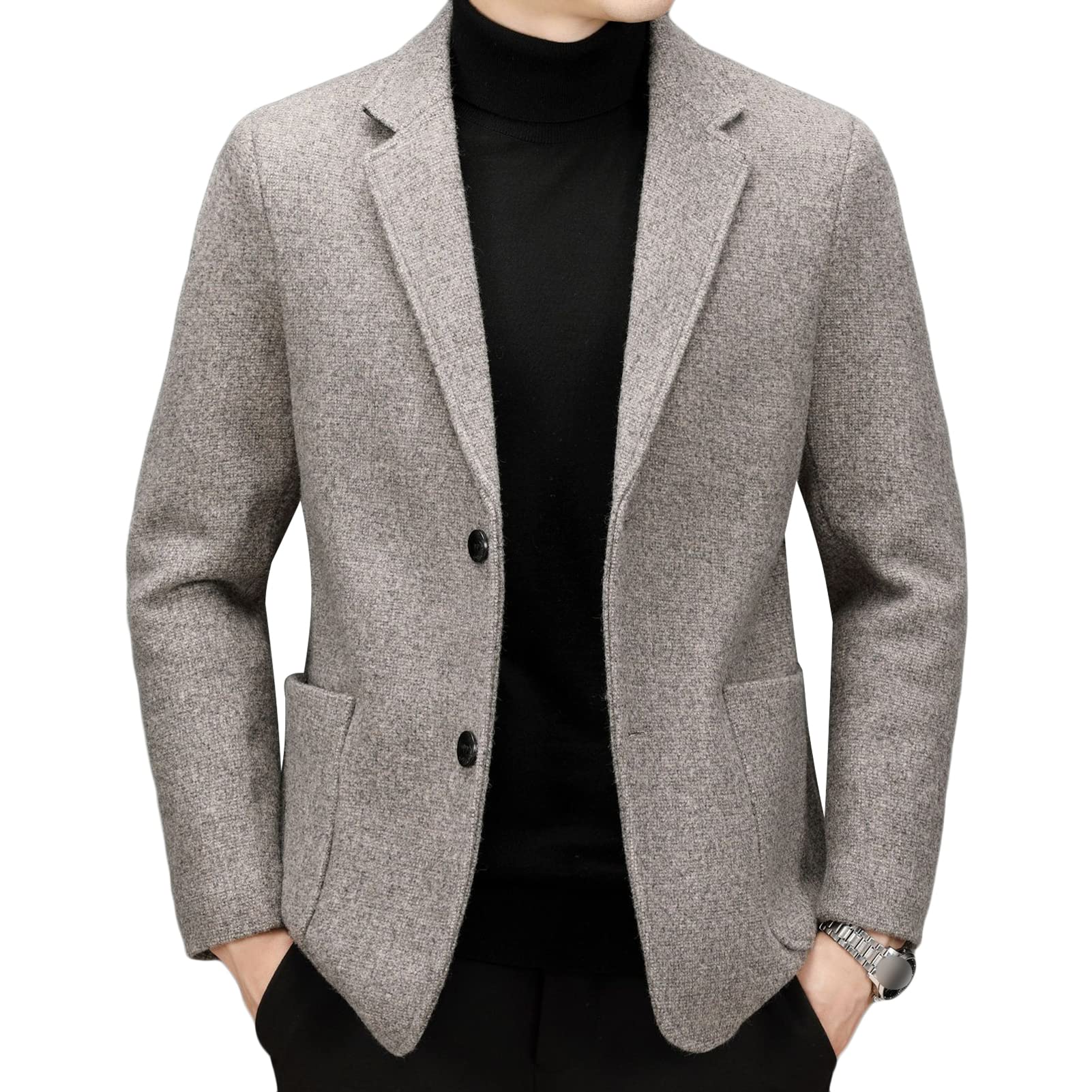 Men Casual Wool Blend Suit Blazer Herringbone Tweed Two Button Business Jacket Lightweight Wedding Sport Coat (Brown,4X-Large)